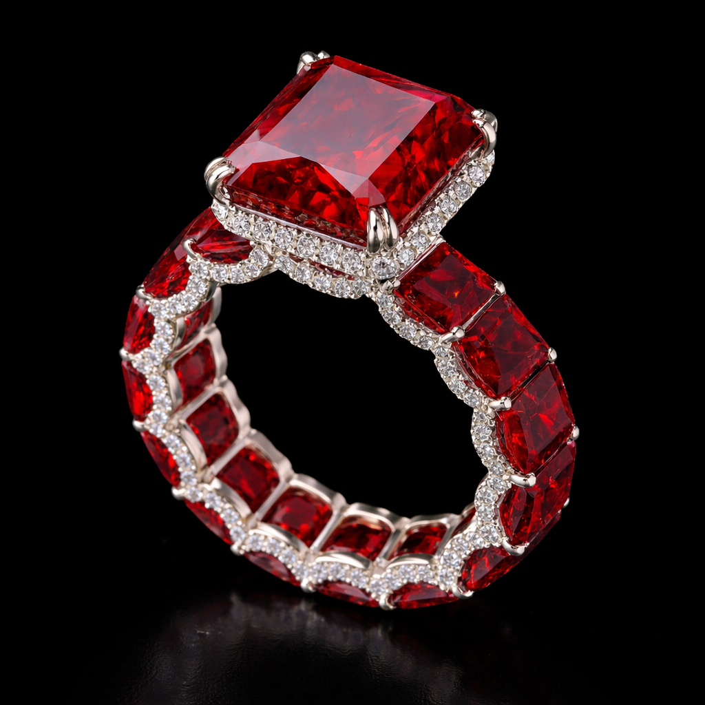 Red Ruby Haute Ring | Lab-Grown Ruby & Diamond Silver Ring – Auvra Diamonds